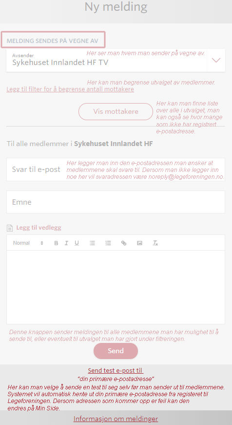 Informasjonsside for meldinger