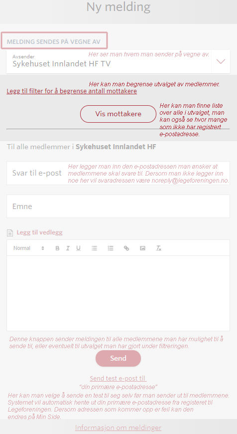 Informasjonsside for meldinger